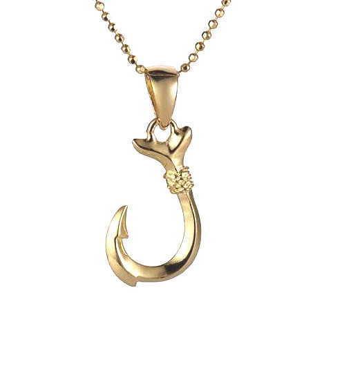 YELLOW GOLD PLATED STERLING SILVER 925 HAWAIIAN FISH HOOK PENDANT 2 ...
