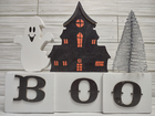 Ghost Boo Halloween Village Decor Wood Haunted House Tinsel Tree ...