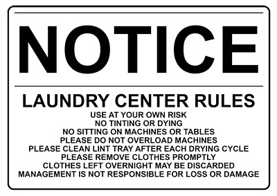 'Notice Laundry Rules' Laundromat Overlay Self-Adhesive Sticker FREE ...