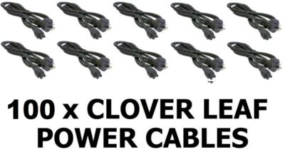 100 x Clover Leaf Cord Plug 3-Pin 1.5m/2m Power Lead Cable Laptop ...