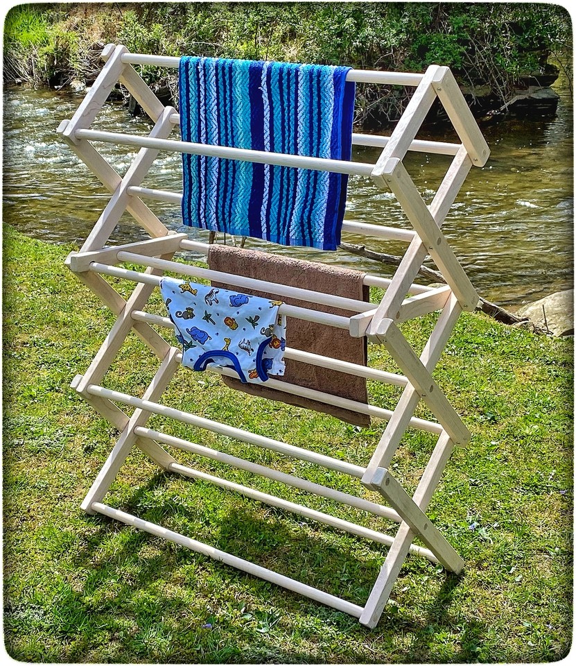 AMISH FOLDING CLOTHES DRYING RACK Handmade 30w x 37½h Solid Wood ...
