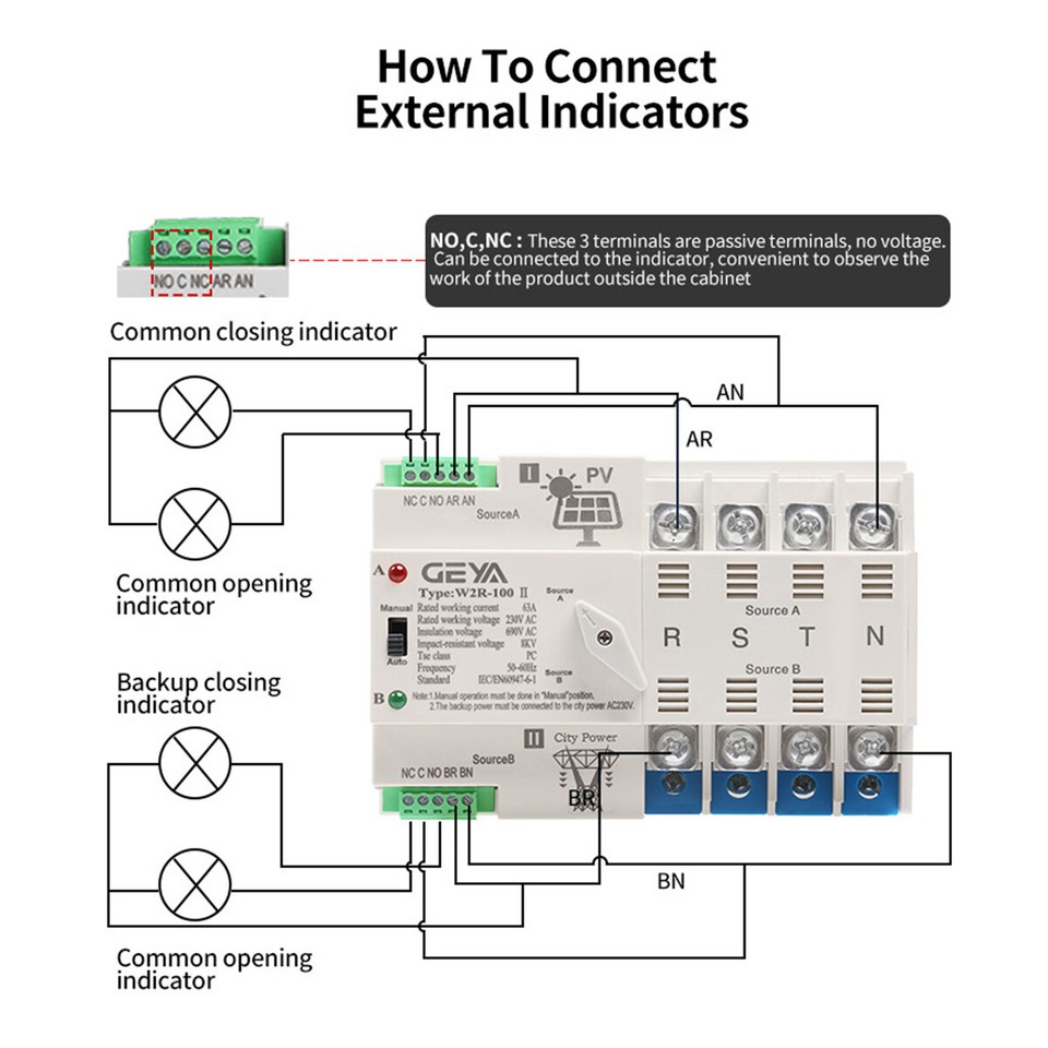 GEYA Solar Inverter Automatic Transfer Switch 2P 63A 230V 220V Solar PV ...