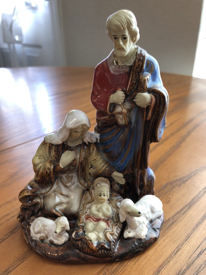 Vintage Ceramic Nativity Scene Mary Joseph Baby Jesus Figurine Figure ...
