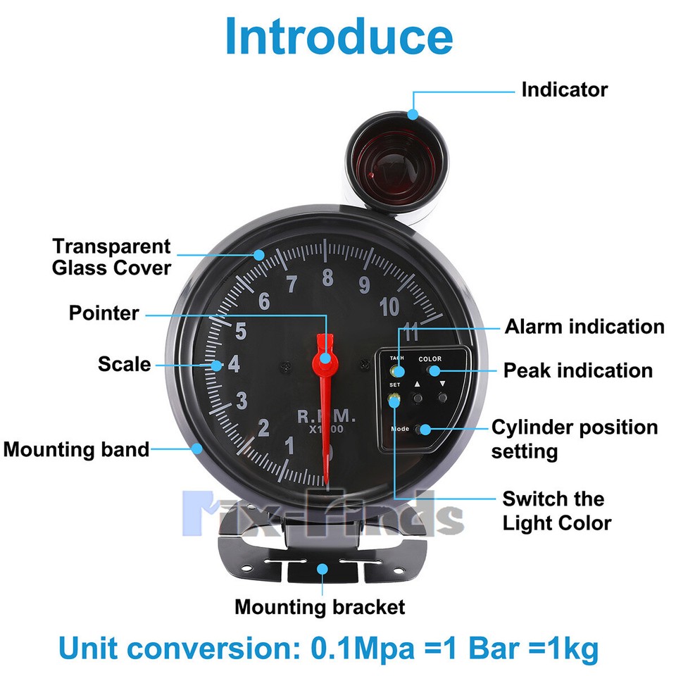 7 Color Backlight 11000K RPM Tachometer LED Gauge+Shift Light Sport ...