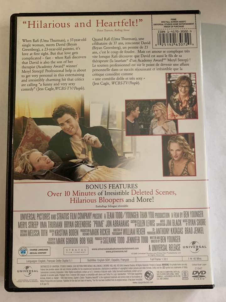 Prime (DVD, 2005, Full Screen) Meryl Streep, Uma Thurman, Bryan ...