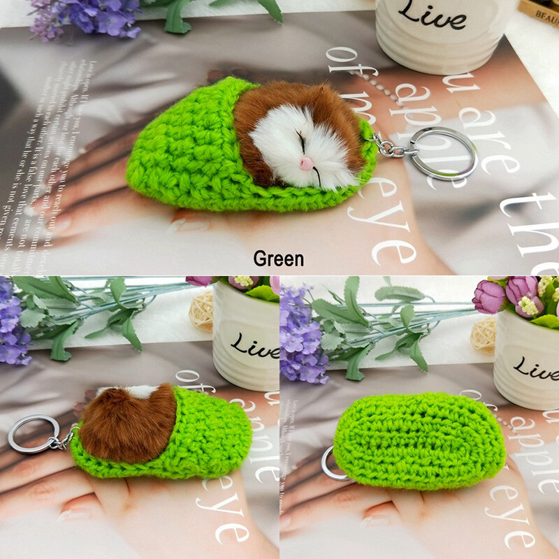 Cute Sleeping Cat Pompom Keychains Rings Car Fluffy Chains Key Kitten ...