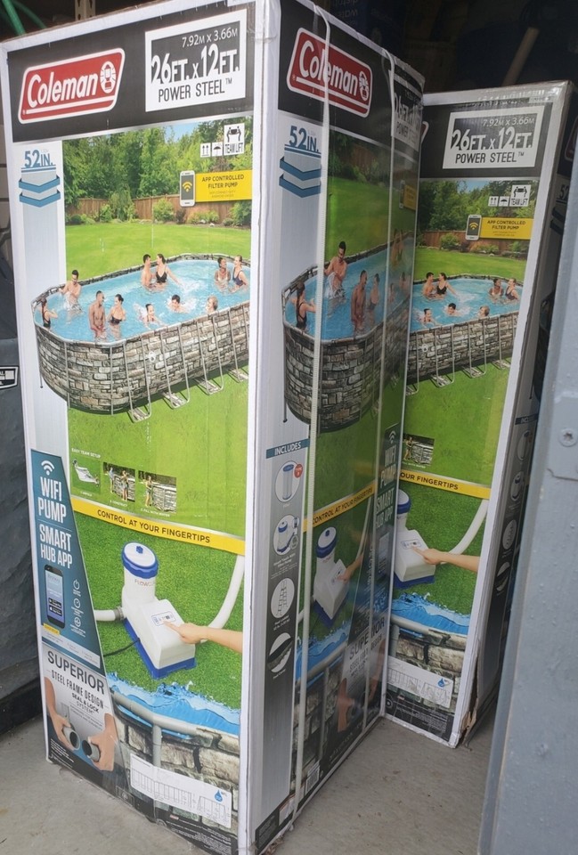 Coleman Power Steel 26’ x 12’ x 52” Oval Above Ground Swimming Pool w ...