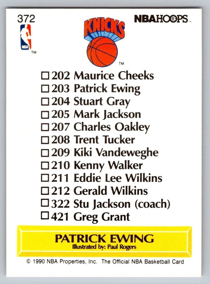 1990-91 NBA Hoops - Art Card Team Checklist Patrick Ewing #372 | eBay