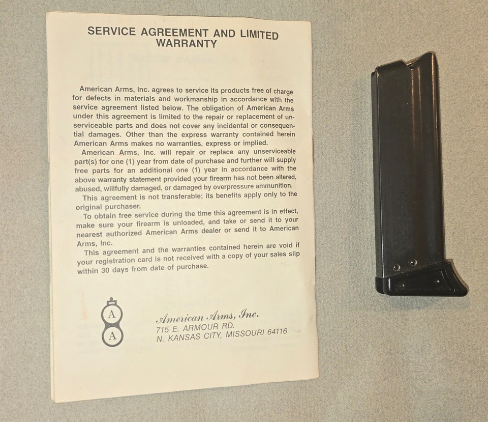 American Arms CX 22 /CZC 22 .22LR ORIGINAL 8RD MAGAZINE & INSTR. MANUAL ...