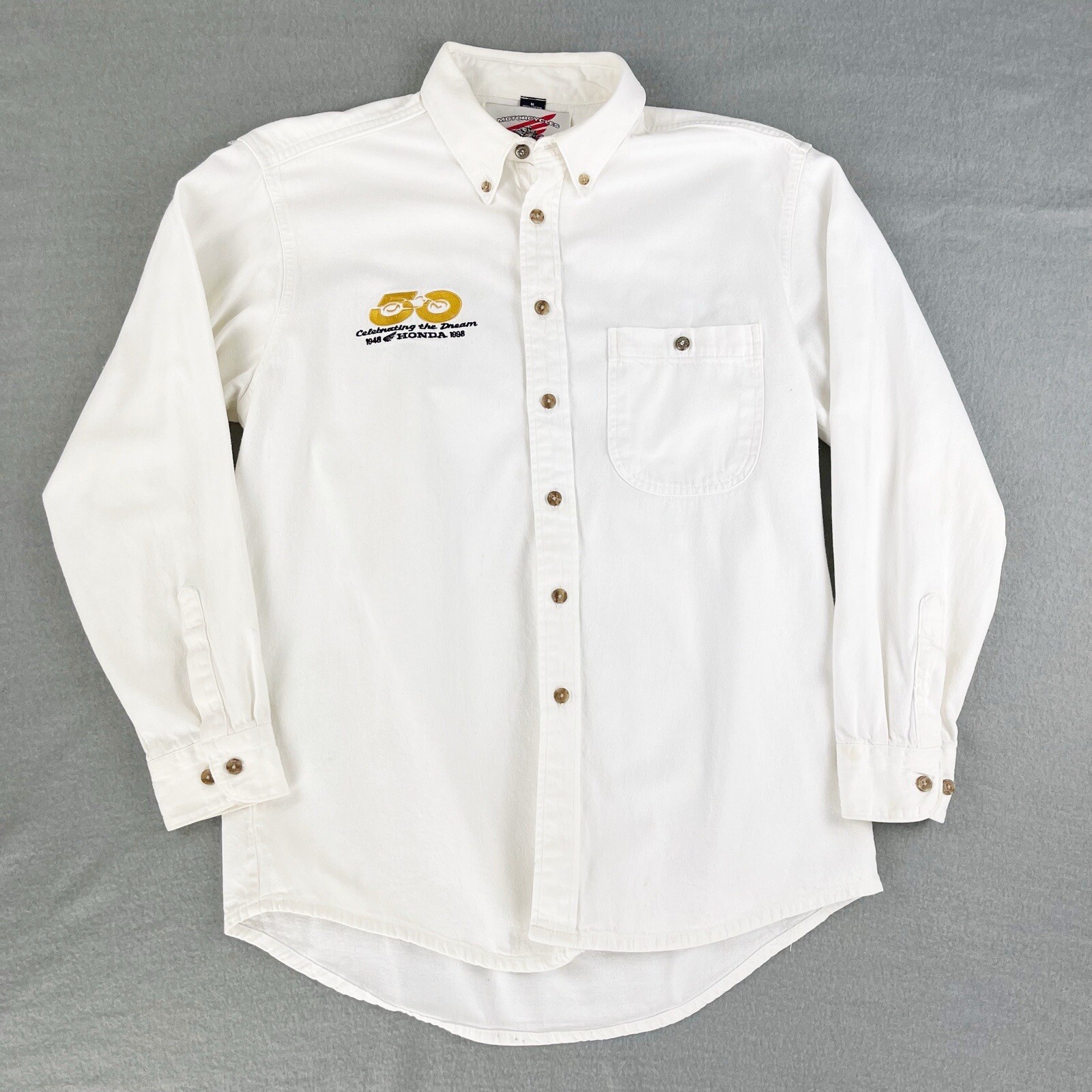 Honda Motorcycle 50 Years Cream White Long Sleeve But… - Gem