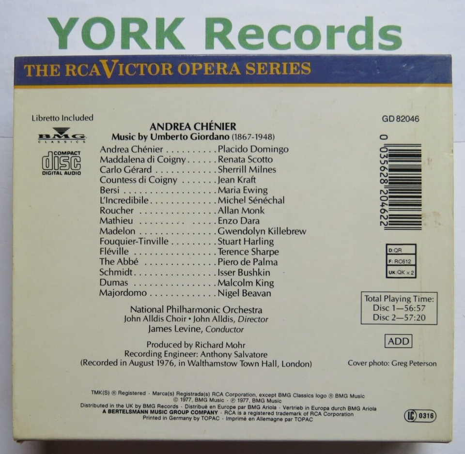 GIORDANO - Andrea Chenier LEVINE / DOMINGO / SCOTTO - Ex Con 2 CD Set ...