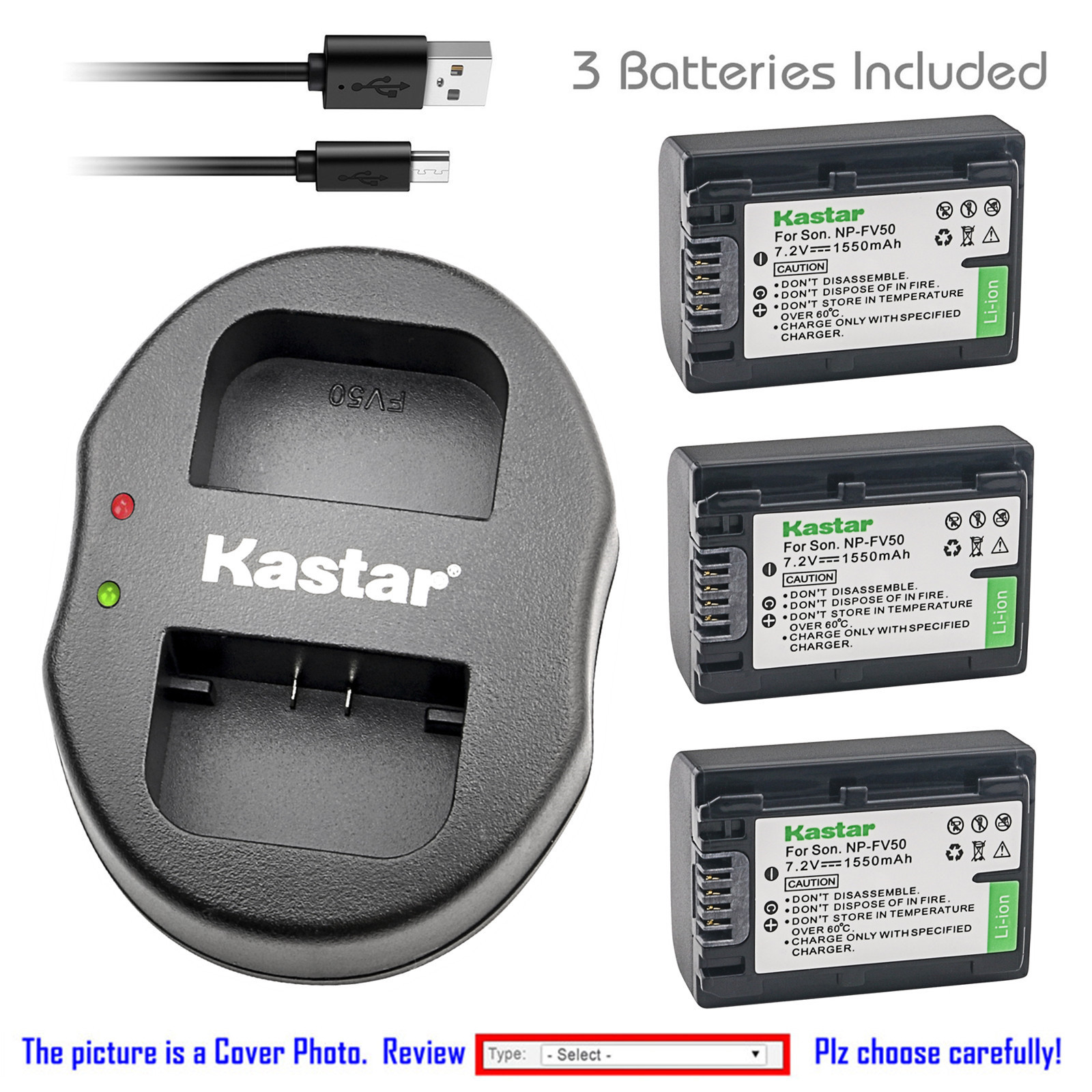 Kastar Battery Dual Charger for Sony NP-FV50 Sony HDR-PJ340 HDR-PJ340E ...