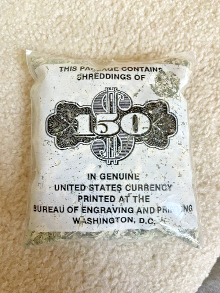 $150 in genuine shredded United States currency printed in Washington ...