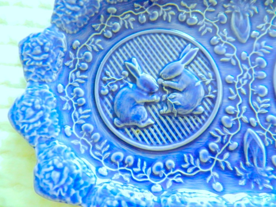 Blue Bordallo Pinheiro Double Rabbit Platter, Dish, Excellent | eBay