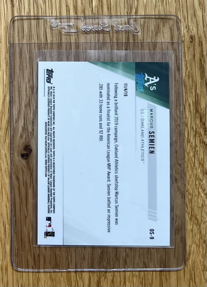 2019 TOPPS NOW # OS-9 MARCUS SEMIEN Oakland Athletics MVP Finalist PR ...