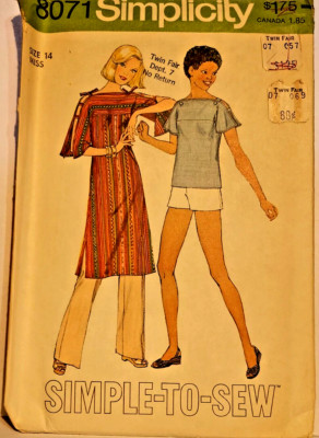 1970s SIMPLICITY Pattern #8071 Miss Cold Shoulder Tunic, Top, Pants ...