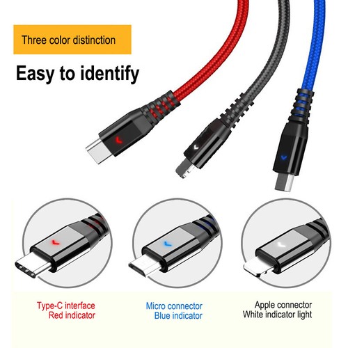 3in1 LED USB Charging Cable 8Pin Charger Cable Multi Port Phone Cable ...