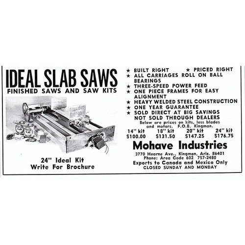 Mohave Industries Ideal Slab Saws Kingman Arizona 1972 Ad AF8-M4 | eBay