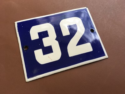 ANTIQUE VINTAGE FRENCH ENAMEL SIGN HOUSE NUMBER 32 DOOR GATE SIGN BLUE ...
