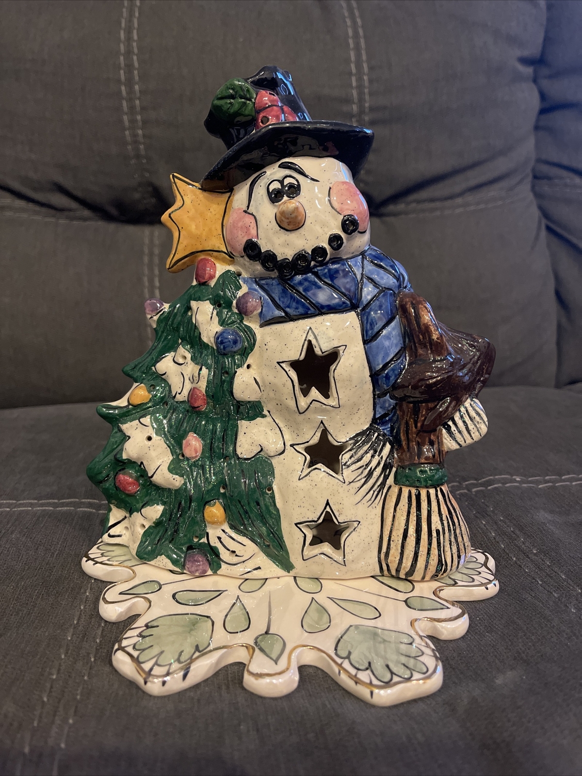 2001 Heather Goldminc Blue Sky Clayworks Snowman Christmas Tree Tea ...