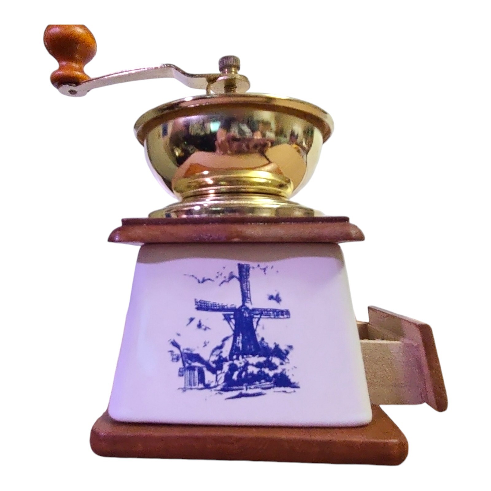 Vintage Blue Delft Style Café Coffee Mill Grinder Porcelain, Wood ...