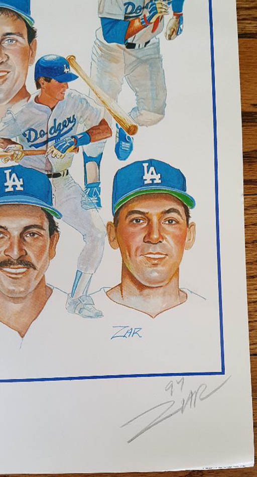 VINTAGE DODGERS~1986 TEAM PRINT~ SIGNED by ARTIST JAMES ZAR COA OLD PRO ...
