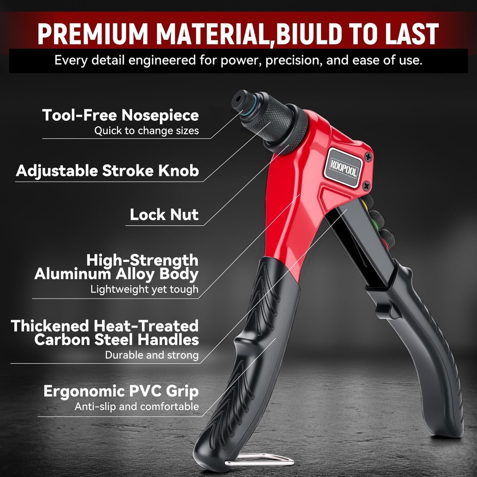 Rivet Gun Kit, Manual Pop Rivet Tool with 200 Rivets and 4 Drill Bits ...