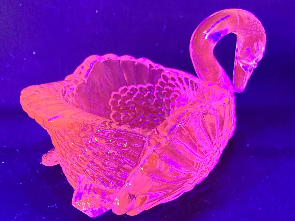 Blue Vaseline uranium glass Swan Easter salt cellar dip duck dish ...