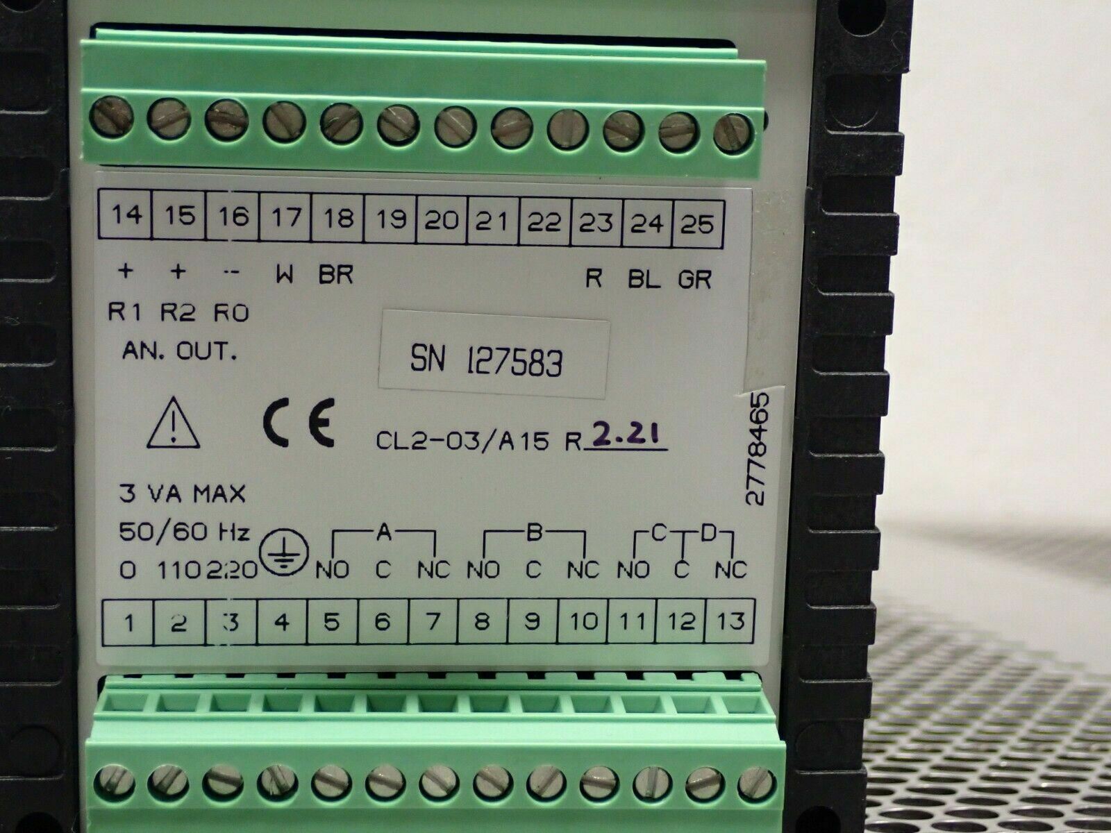 ATI CL2-03/A15 R 2.21 Residual Chlorine Panel Monitor Interface Used W ...