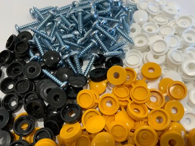 1200 NUMBER PLATE FITTING FIXING KIT 600 SCREWS & 600 CAPS BLACK WHITE ...