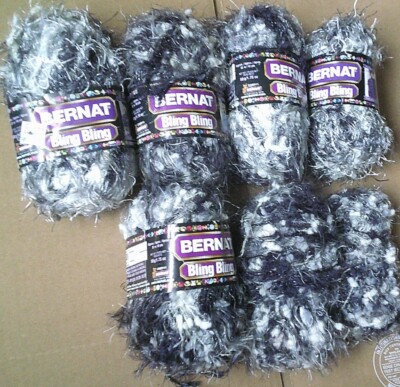 5 Skeins BERNAT Bling Bling NIGHT CLUB Yarn + 2 MISSING label eyelash ...