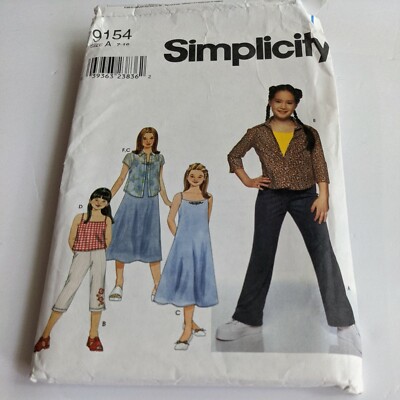 2000 SIMPLICITY 9154 Girls' Dress Top Shirt Knit Pants Size A 7-16 ...