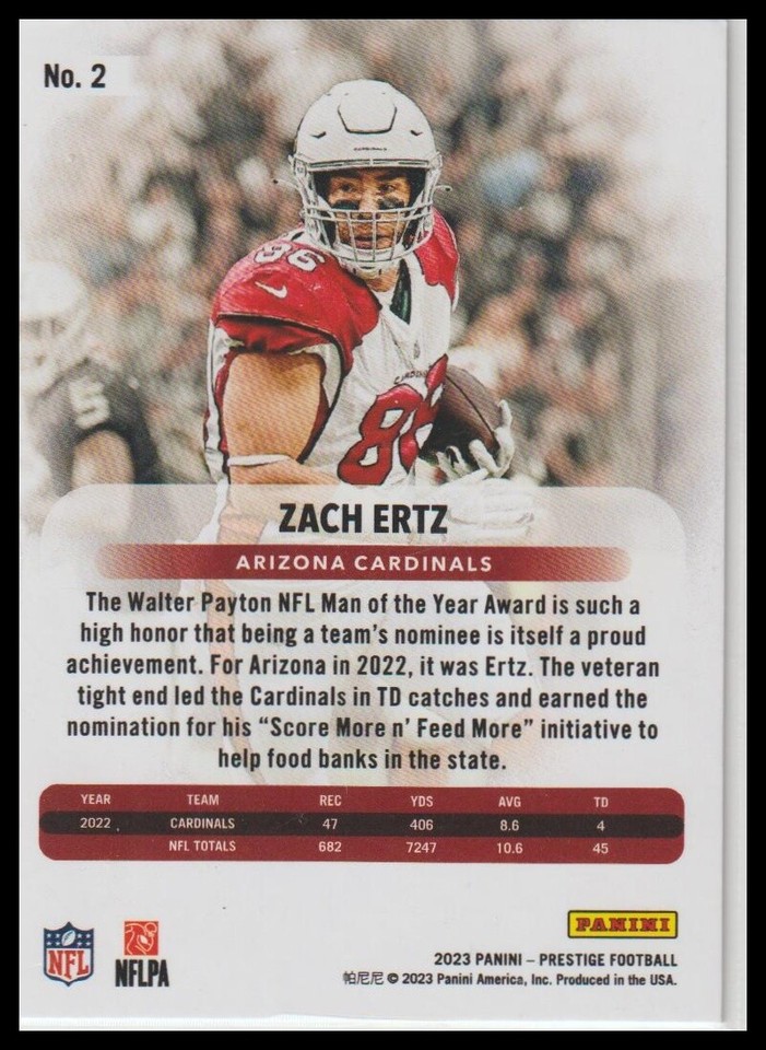 Zach Ertz 2023 Panini Prestige #2 Arizona Cardinals Football Card | eBay