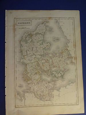 NICE, Hand-Colored Map of DENMARK / Engraved by S. Hall, Circa 1860 | eBay