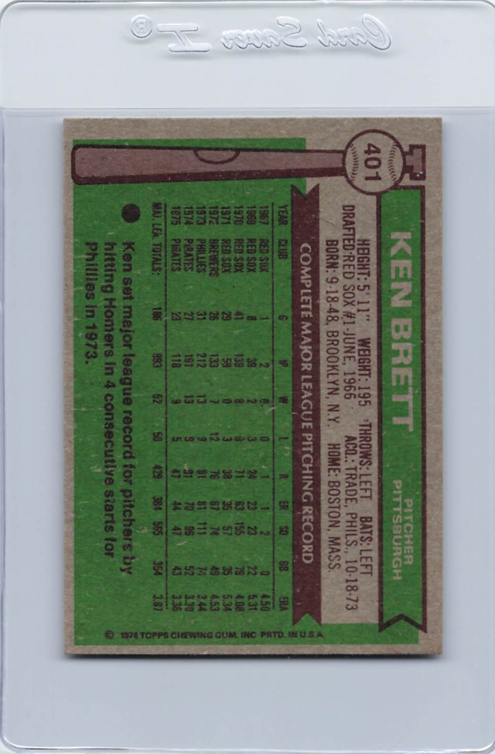 1976 Topps #401 Ken Brett Pirates Signed Auto *G2694 | eBay