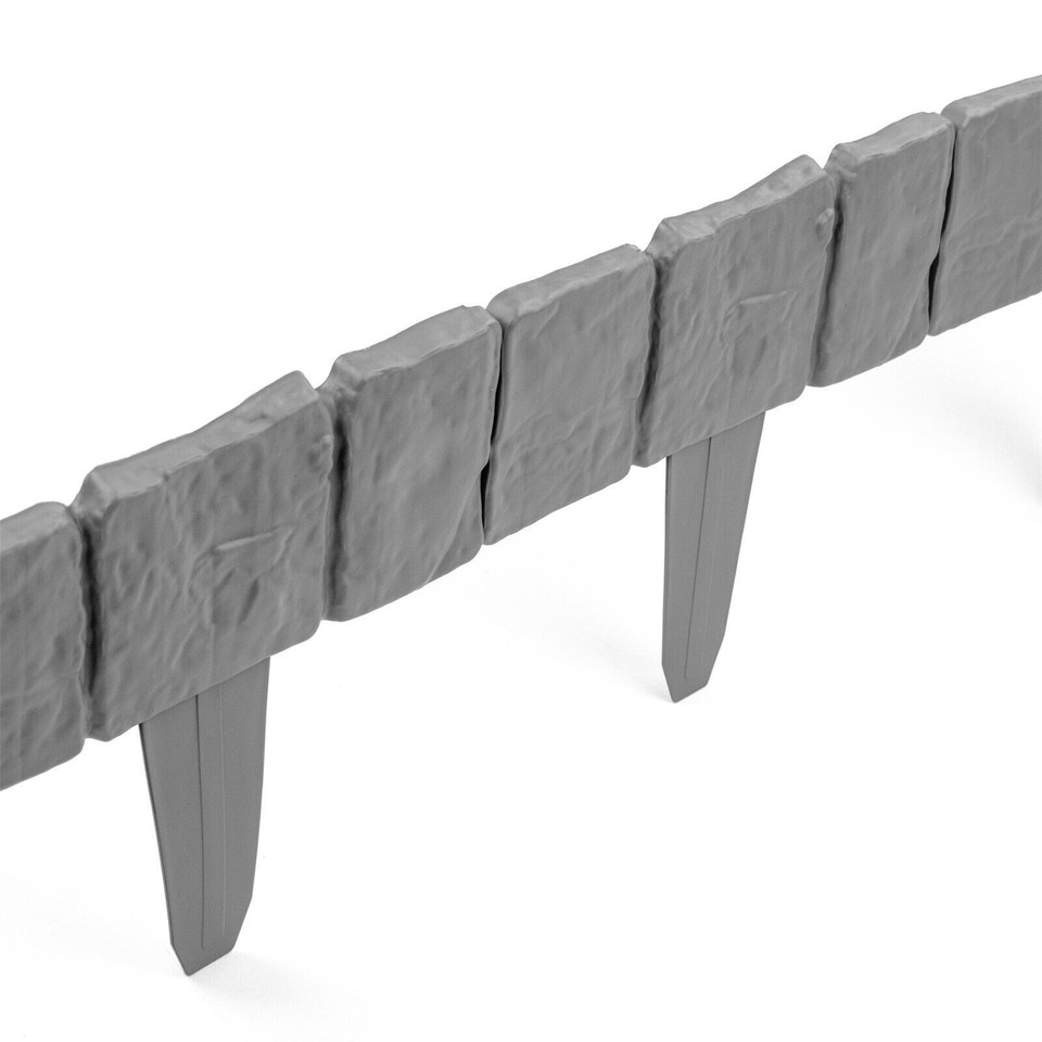 12M GARDEN BORDER EDGING PLASTIC STONE SLAB EFFECT FLOWER BED GRASS ...