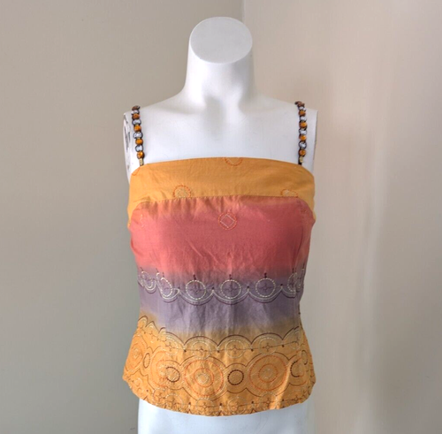Vintage Cottage Core Sunset Tank Top M Beaded Embroidered Orange ...