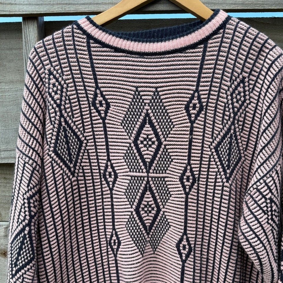 Flexible Pink Blue No Detail Too Small pattern Vintage 80s sweater Size ...