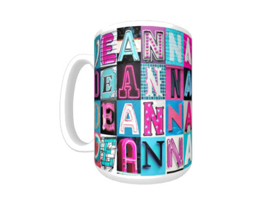 DEANNA Coffee Mug / Cup featuring the name in photos of PINK/BLUE sign ...