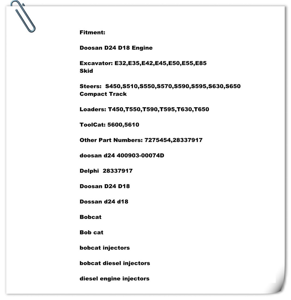 NEW Genuine Delphi Diesel 28337917 Injector for Bobcat / Doosan Teir 4 ...