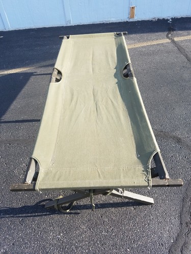 VINTAGE USED ORIGINAL KOREAN WAR FOLDING COT U.S. ARMY Dated 1951. U.S ...