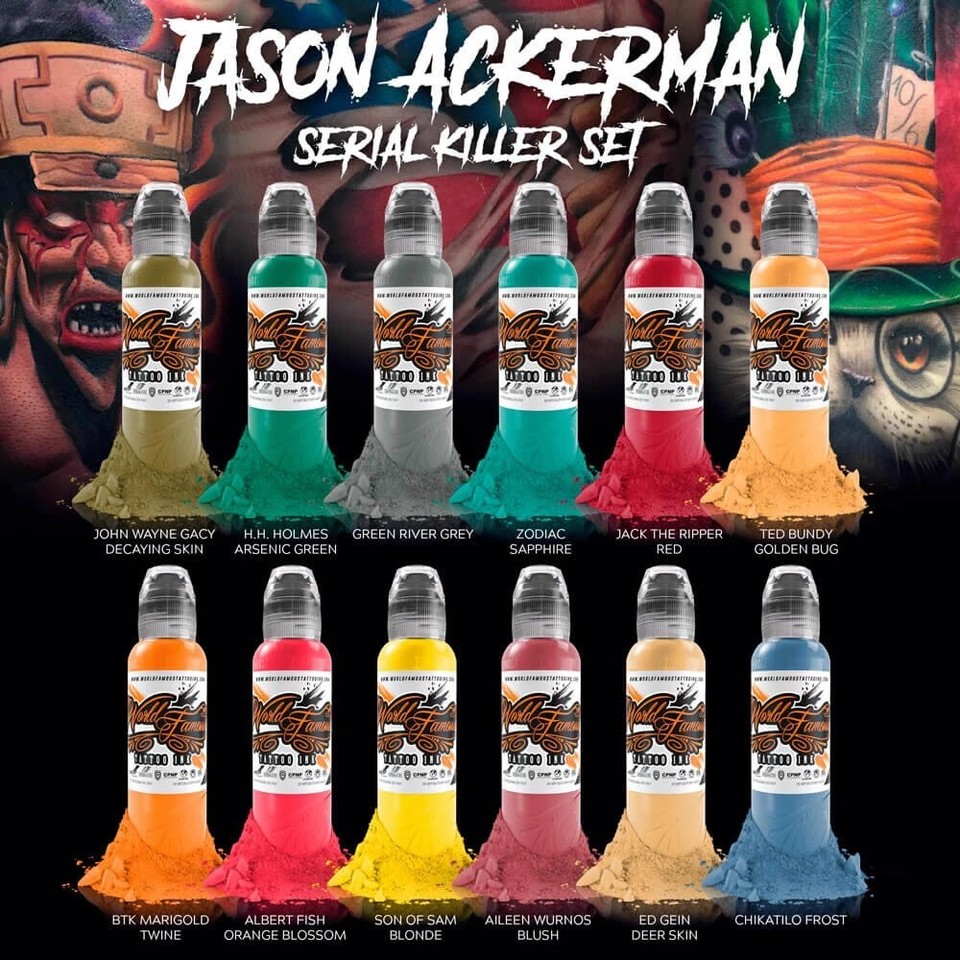 World Famous Tattoo Ink 12 Bottle Jason Ackerman Serial Killer Set | eBay