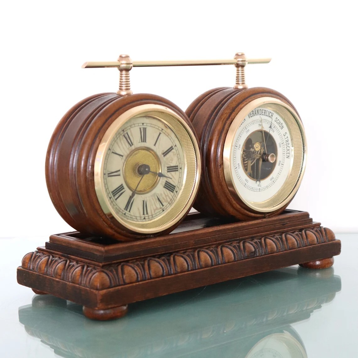 JUNGHANS Mantel Clock Barometer 1906 Antique SUPER RARE! Wood WORKING ...