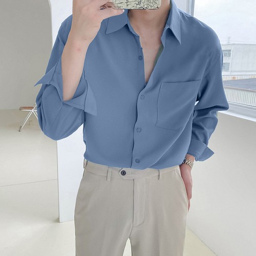 Shirt Top Long Sleeve Workwear Simple Pure Color Shirt Top Comfortable ...