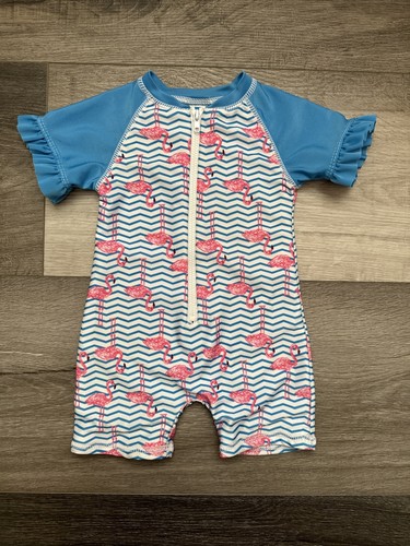 Sol Swim Baby Girl 6-9 Months Short Sleeve Rashguard Swimsuit Flamingo ...