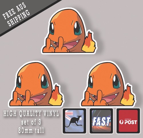 Charmander Pokemon style set 3 funny PEEKING Peeping Bumper Sticker ...