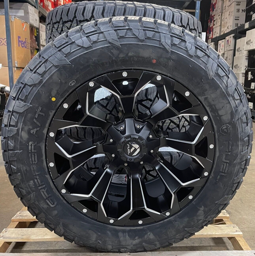 4 20x10 Fuel Assault D546 Black Wheels 33" AT Tires 8X6.5 GMC Sierra ...