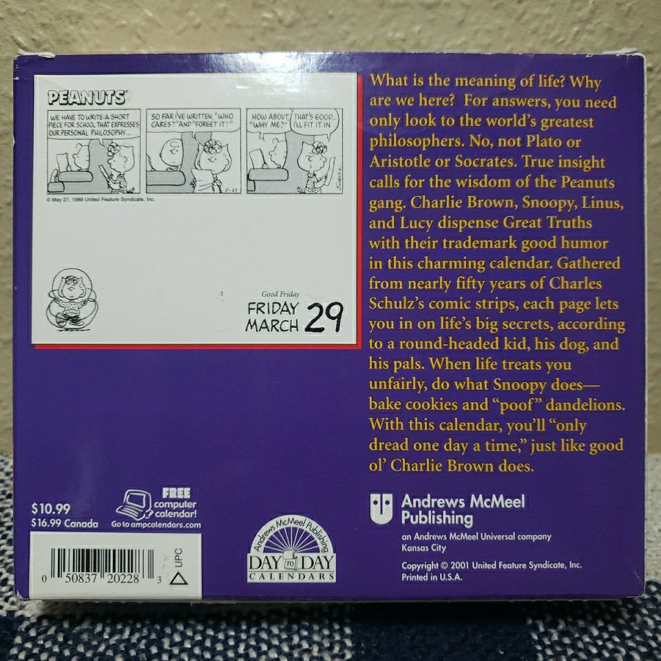Vintage 2002 Peanuts Daily Comic Strip Desk Calendar NOS Sealed Charles ...
