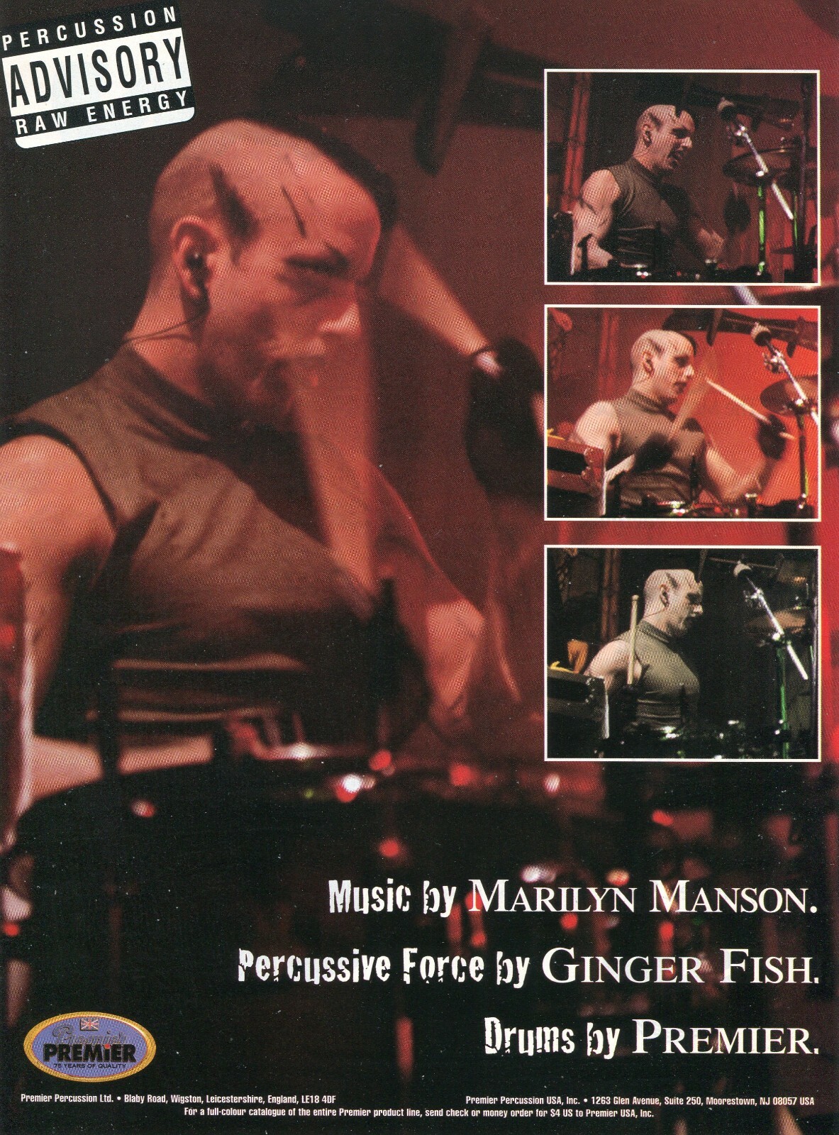1997 Print Ad of Premier Drums w Ginger Fish of Marilyn Manson | eBay