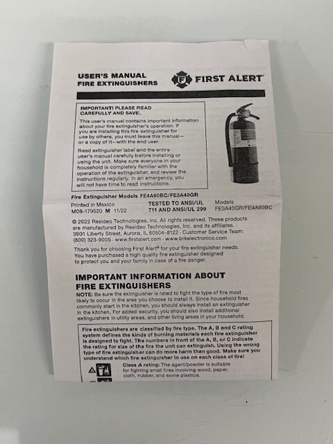First Alert Fire Extinguisher, Model FE2A10GR - EX3622 | eBay